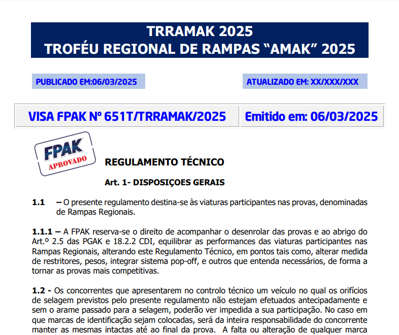 Regulamento técnico do TRRAMAK 2025 aprovado com novidades – AMAK